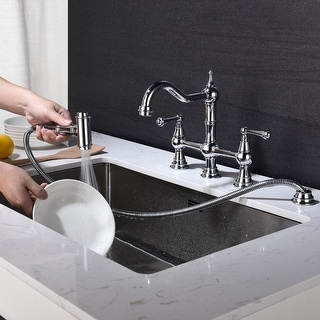 Dual Handles Kitchen Faucet With Pull-Out Side Spray - Bed Bath ...