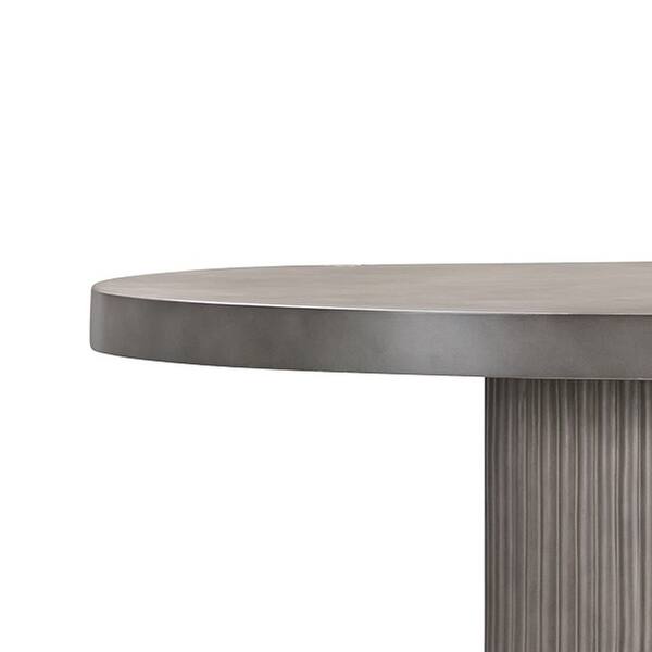 75 Inch Modern Concrete Oval Dining Table, Fluted Platform Base, Gray ...