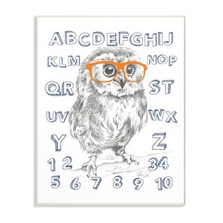 Stupell Sketch Alphabet Studious Owl Drawing, Wall Plaque, 10 x 0.5 x ...