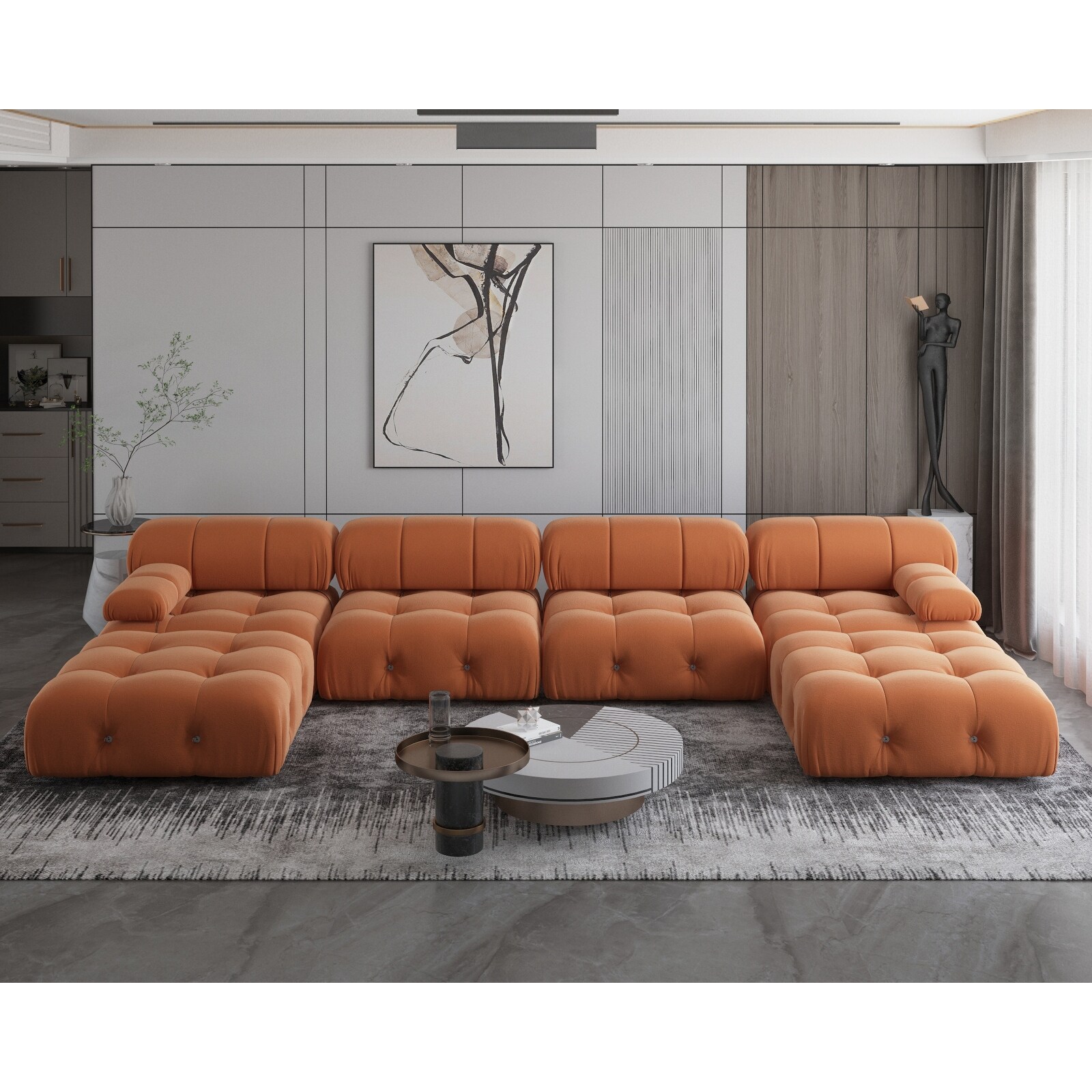 Cales Modern Living Room U-Shaped Velvet Corner Sectional Couch - Bed ...