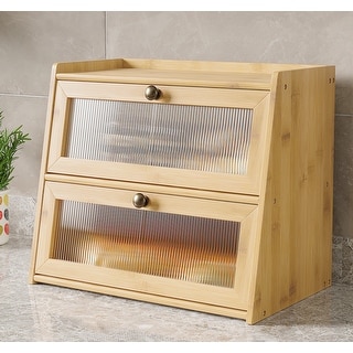 2 Layer Bread Box, Wood Food Storage Container - 15.74" x 9.84" - Bed ...