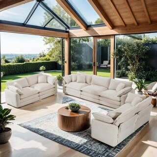 Large Deep Sofa Set of 3 Sofas with Cushions and Pillows, Beige - Bed ...