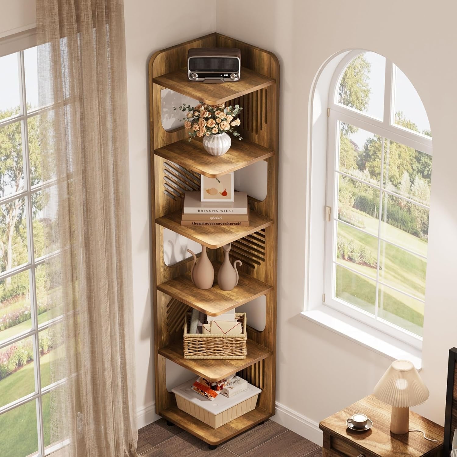 brown corner shelf unit