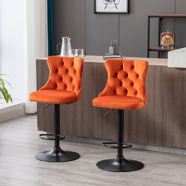 Kitchen Island Barstools Set of 2 Bar Chairs Orange Velvet Bar Stools ...