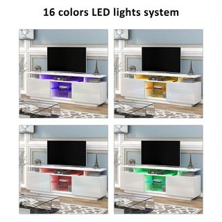 Modern TV Stand with Charging Station with LED lights 16 Colors TV ...