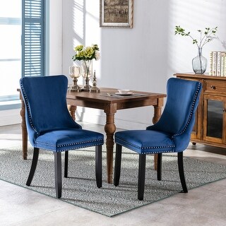 Velvet Tufted Dining Chair Buttons Back Lounge Chair, Blue, Set of 2 ...