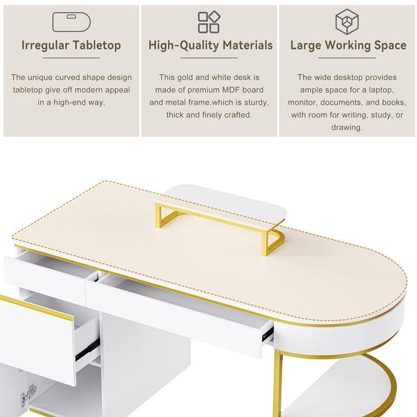 Modern Executive Curved Home Office Computer Writing Desk with Drawers ...