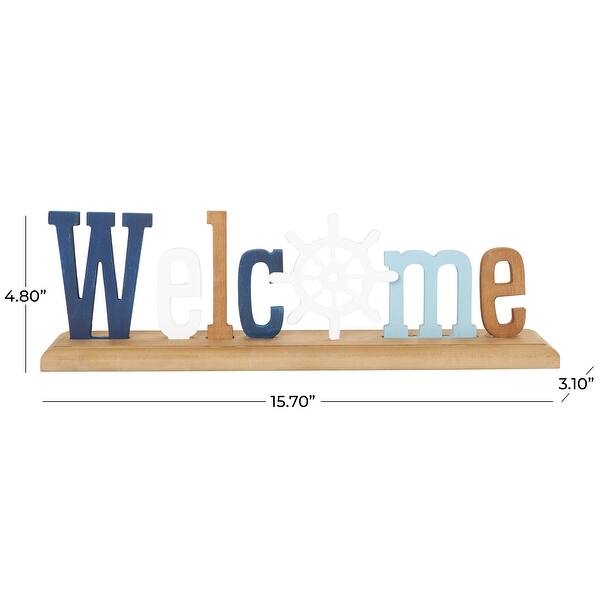 Multi Colored Wooden Welcome Ship Wheel Decorative Sign with Blue and ...