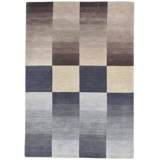 One of a Kind Hand-Woven Modern 5' x 8' Geometric Wool Grey Rug - 5' x ...