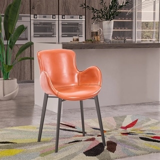 Bucket Shaped Modern Leather Dining Chair with Black Metal Legs - Bed ...