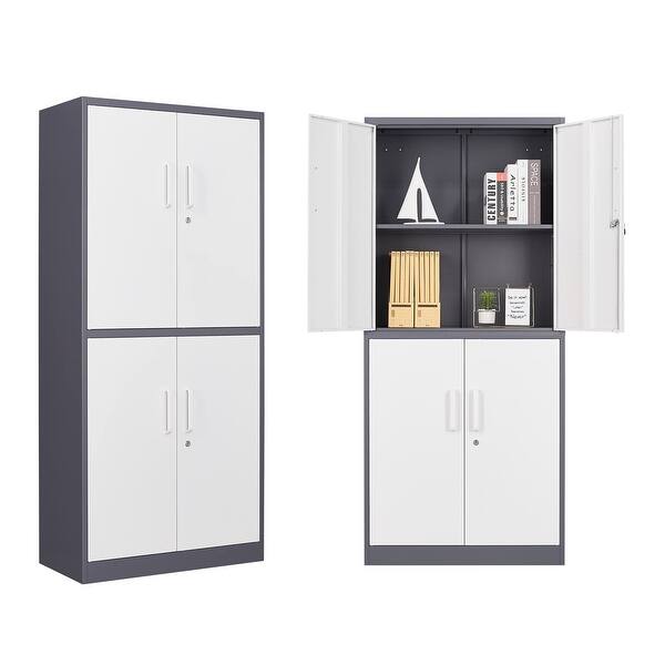 Metal Storage Cabinet Steel Cabinets with Locking 4 Door and 2 Shelves ...