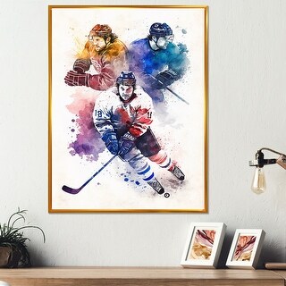 Designart "Three Hockey Players During Game I" Modern Framed Canvas Art ...