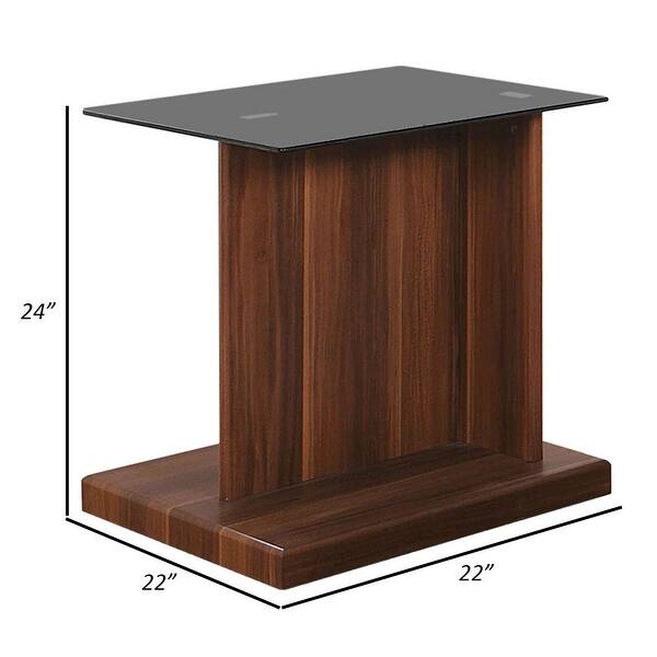 Liam 22 Inch Square Side End Table, Brown Wood, Pedestal Base, Glass ...