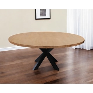 HomeRoots 60" Natural And Black Rounded Solid Wood And Iron Pedestal ...