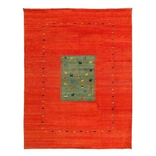 Canvello Red Hand Knotted Gabbeh - 8'7'' X 11'7'' - Red/Green - Bed ...