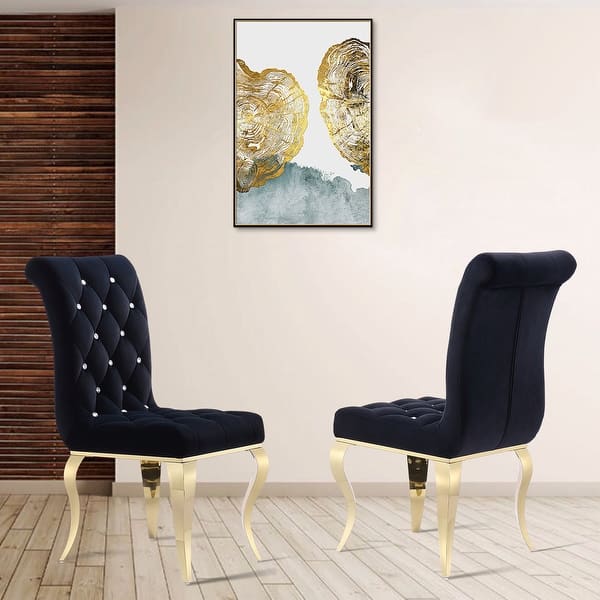 Black Buttons Tufted Dining Chairs with Gold Legs - Bed Bath & Beyond ...