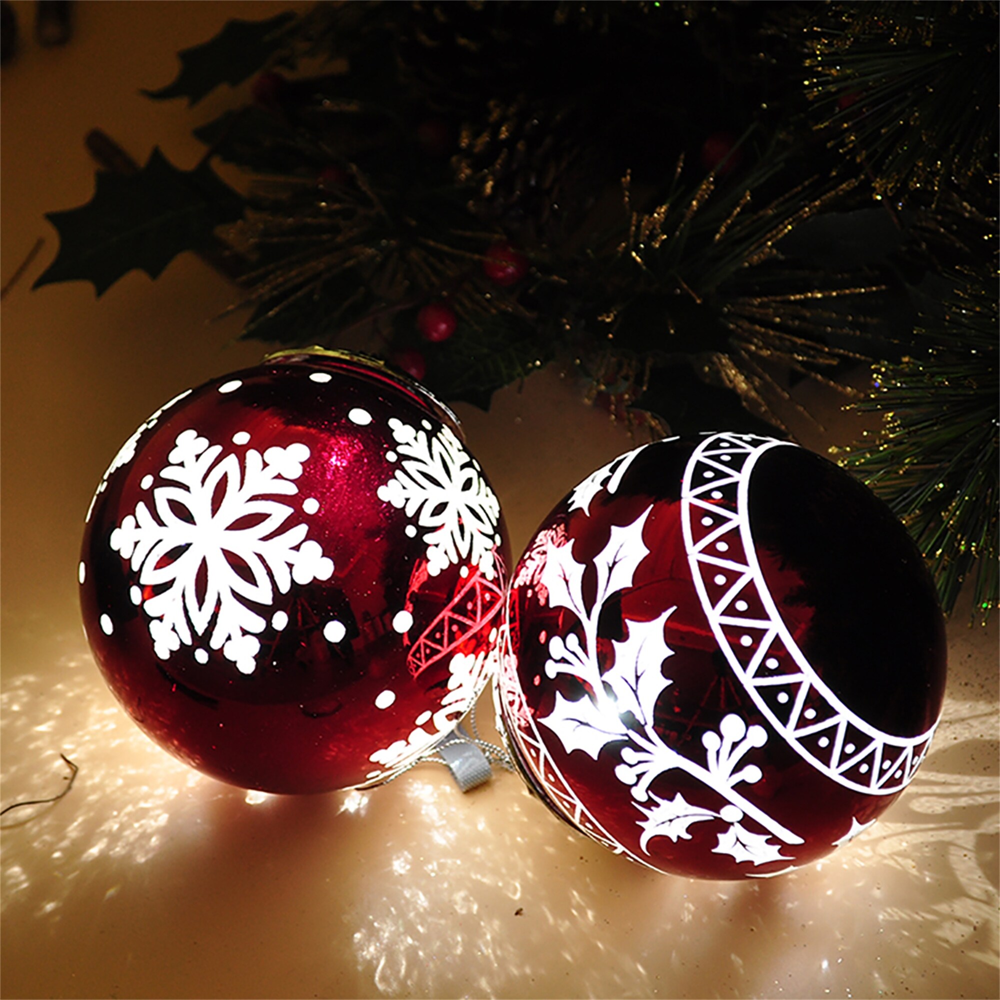 Classic Red White Snow Folwer Christmas Ball Ornaments Xmas Tree Decor Red Off White