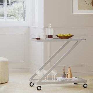 Modern Z-Shaped Bar Cart with Tempered Glass Shelves, Iron Frame and ...