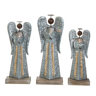 Set of 3 Rustic Gray Metal Angel Christmas Decor with Beads 20" - Bed ...