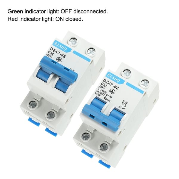 Miniature Circuit Breaker Low Voltage AC 32A 400V 2 Pole DZ47-63 C32 - White, Blue - Bed Bath ...