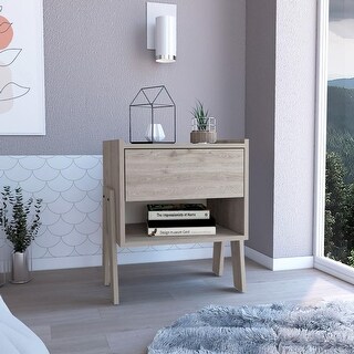 Grey Particleboard Nightstand whit One Drawer One Open Shelf - Bed Bath ...