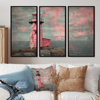 Pink Grey Vintage Lighthouse Cliff - Lighthouses Wall Art Set of 3 ...