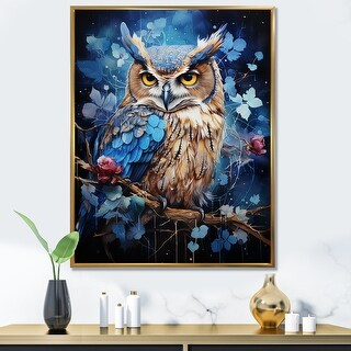 Designart "Blue Owls Moonlight Realm I" Animals Owl Framed Wall Art ...