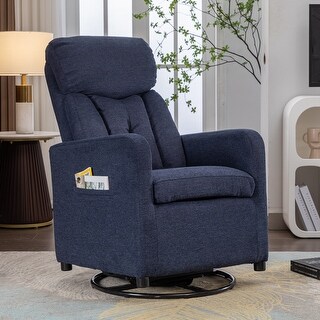 Blue Linen Fabric Swivel Rocking Chair Gilder Chair With Side Pocket ...