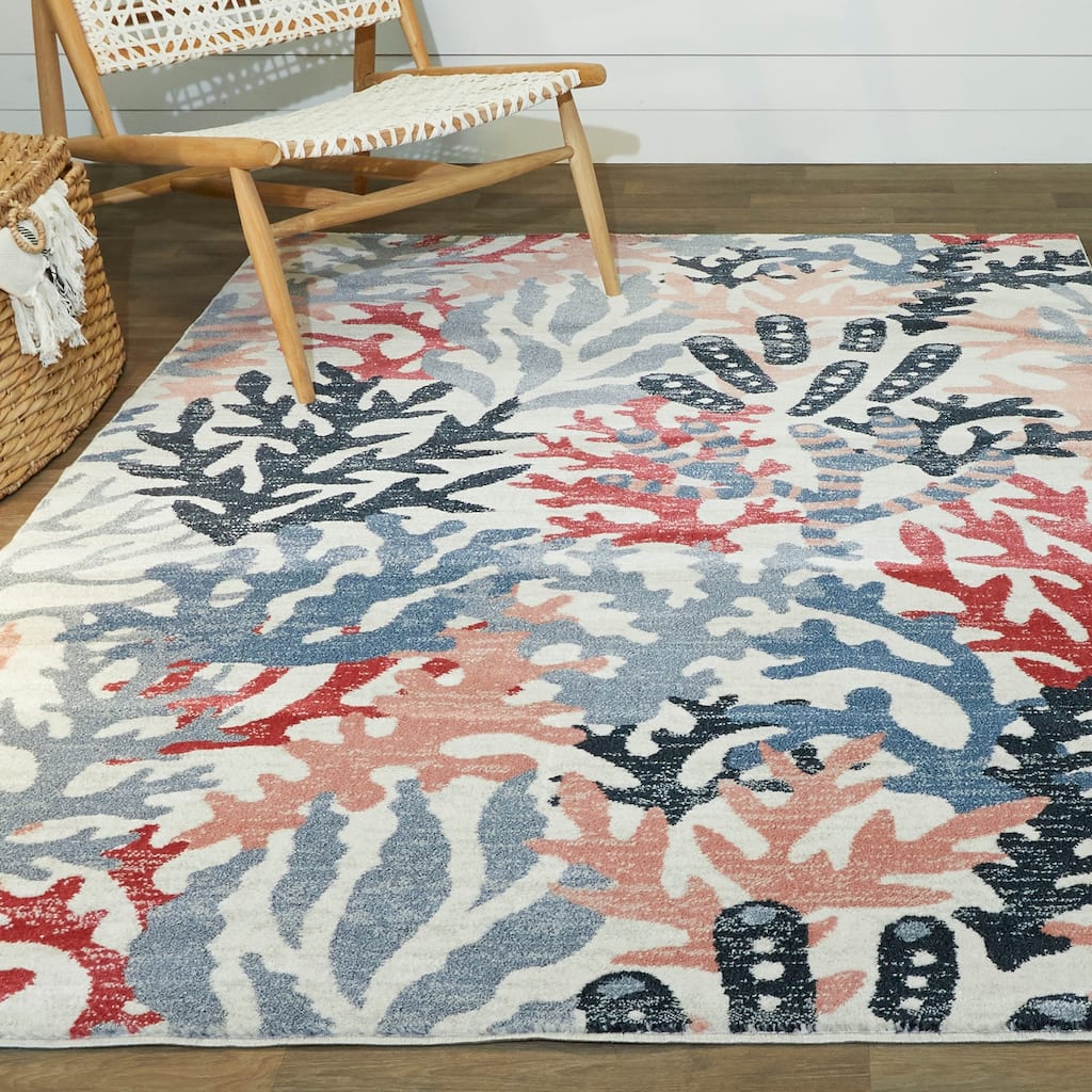 Mylne Coastal Coral Print Area Rug - Overstock - 32814806