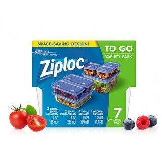 Ziploc 709391 Space-Saving Containers & Lids, To Go Variety Pack, 7 ...