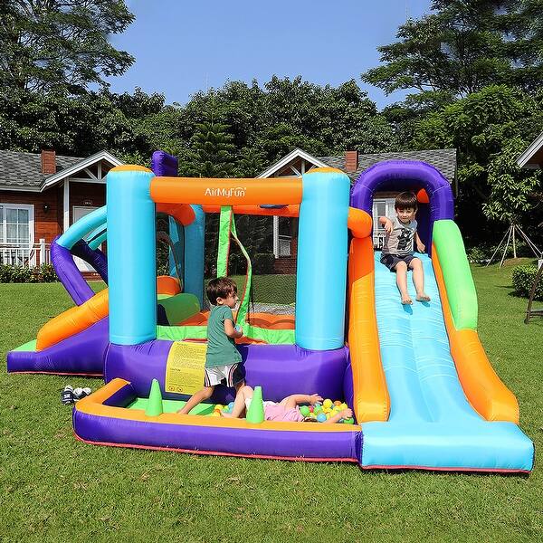 Inflatable Bouncy Castle Kid Double Slide House With Trampoline Ball ...