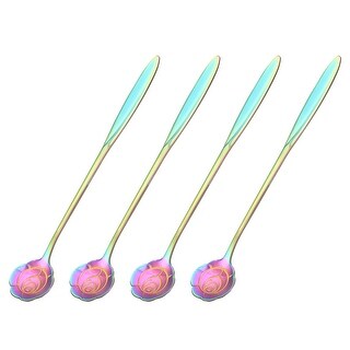 4Pcs 7" Stainless Steel Long Handle Rose Teaspoon Coffee Spoon ...