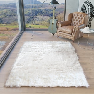 RugBerry Faux Sheepskin Rug Soft Shaggy Modern Area Carpet Shag White ...