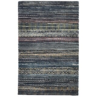 One of a Kind Hand-Knotted Modern 2' x 3' Stripe Wool Brown Rug - 2' x ...