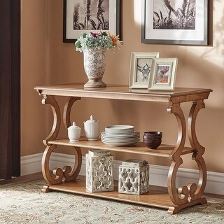 Caden Wood Scrollwork Sofa Table, Oak - Bed Bath & Beyond - 37245699