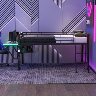 Led Design Twin Size Gaming Mid Loft Bed With Desk, Led, Gaming Bed ...