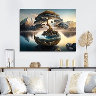 Designart 'Golden Bonsai Tree' Modern Canvas Wall Art - Bed Bath ...