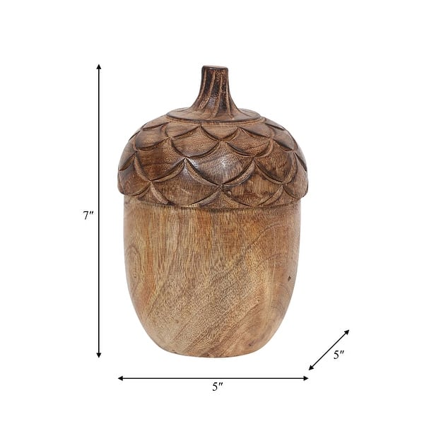 Wood, 7" Carved Acorn, Natural, Round, 7"H, Solid - 5" x 5" x 7" - Bed ...