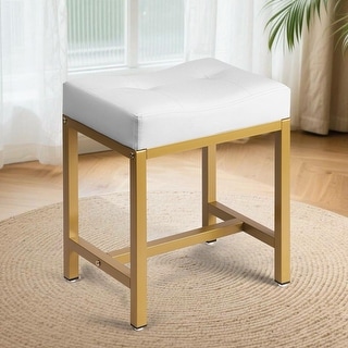 Vanity Stool with Metal Legs, U-Shaped PU Leather Footrest, Modern ...