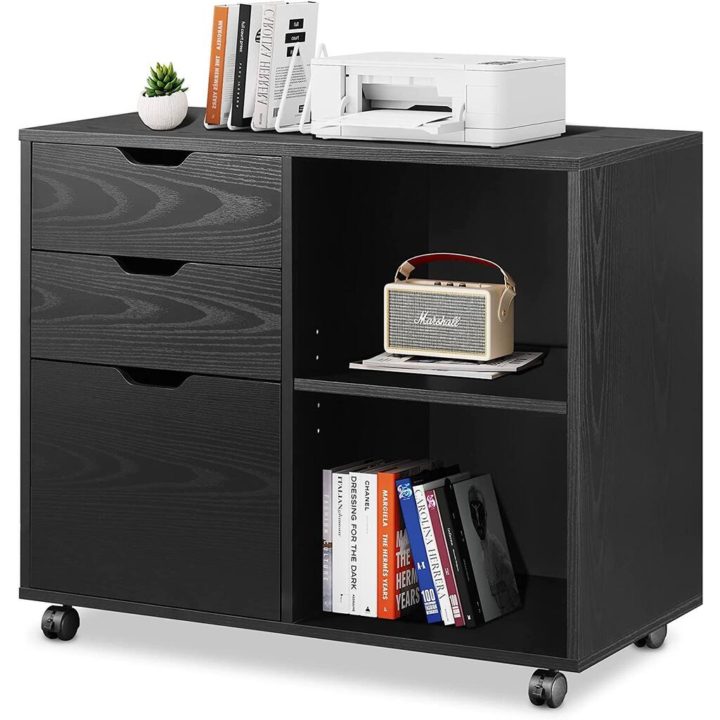 Mobile Wood File Cabinet, with Open Storage Shelves for Home Office ...