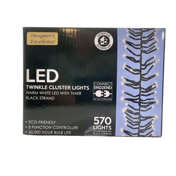 Direct Export 570 LED Twinkle Cluster White Lights with Black Wire ...