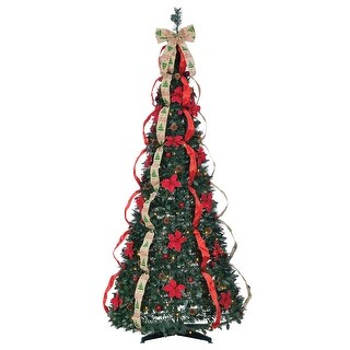 7.5 Foot High Decorated Green Pop Up Pre Lit Pine Tree with 200 Warm ...