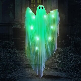 Hanging Light up Ghost with Spooky White LED Light, 47” White Hanging ...