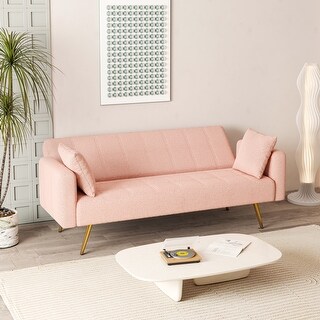 3-Seat Convertible Pink Sleeper Sofa w/ Adjustable Backrest & Pillows ...