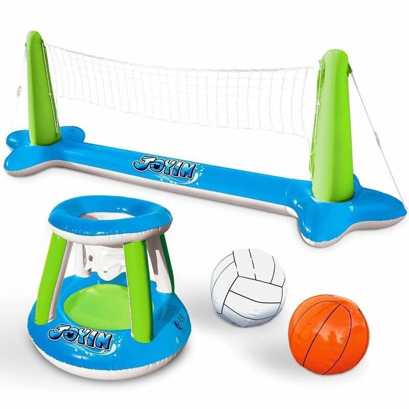 Syncfun 105" Inflatable Pool Float Volleyball Net & Basketball Hoops ...
