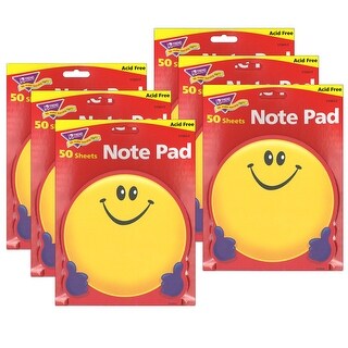 Smiley Face Note Pad-Shaped, 50 Sheets Per Pad, Pack of 6 - Yellow ...
