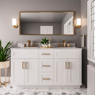 Nelson Cabinetry 60" White Shaker Wood Double Bathroom Vanity with Soft ...