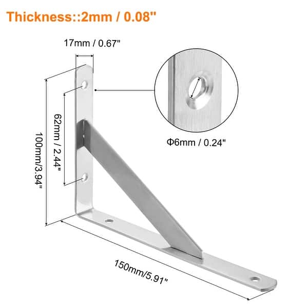 Shelf Brackets, 4Pcs Stainless Steel Solid Triangle Bracket, 2mm Thick ...