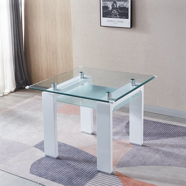 Tempered Glass Top Square Double-Layer Dining Table with MDF Legs - Bed ...