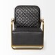 Black Leather Diamond Pattern Gold Club Chair - 31.25" H x 35.5" W x 26 ...
